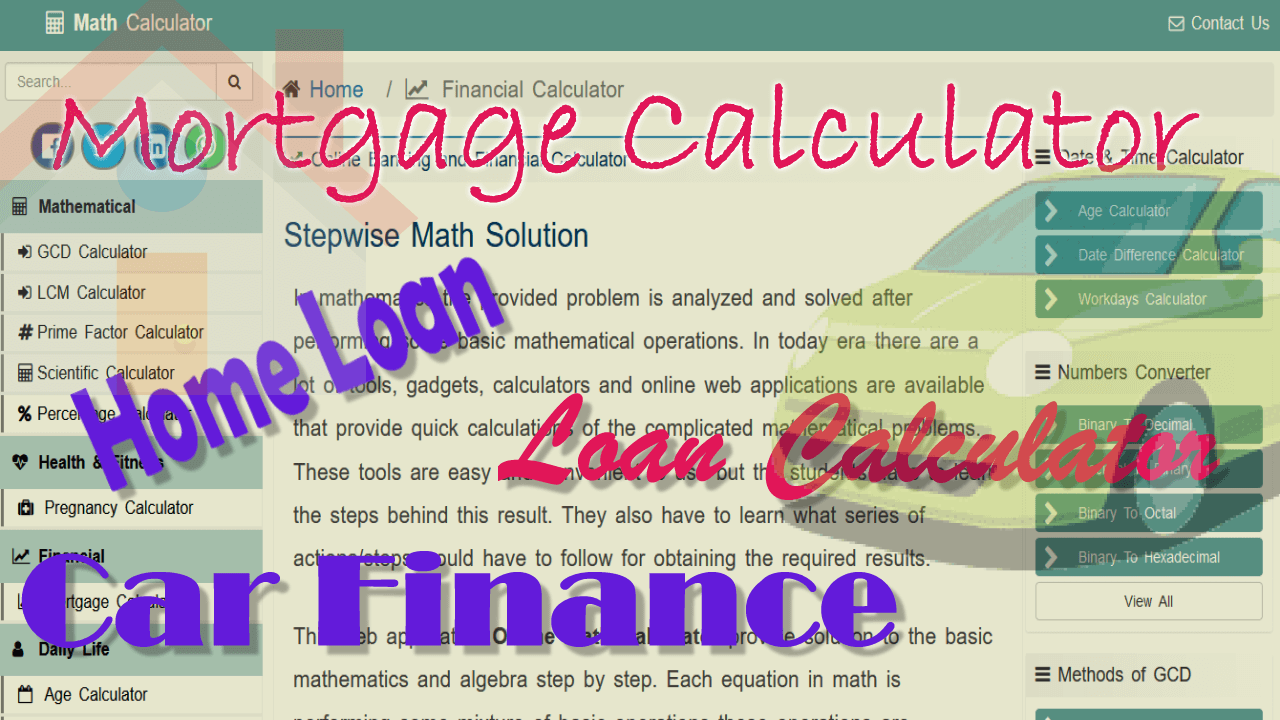 Online Banking and Financial Calculator