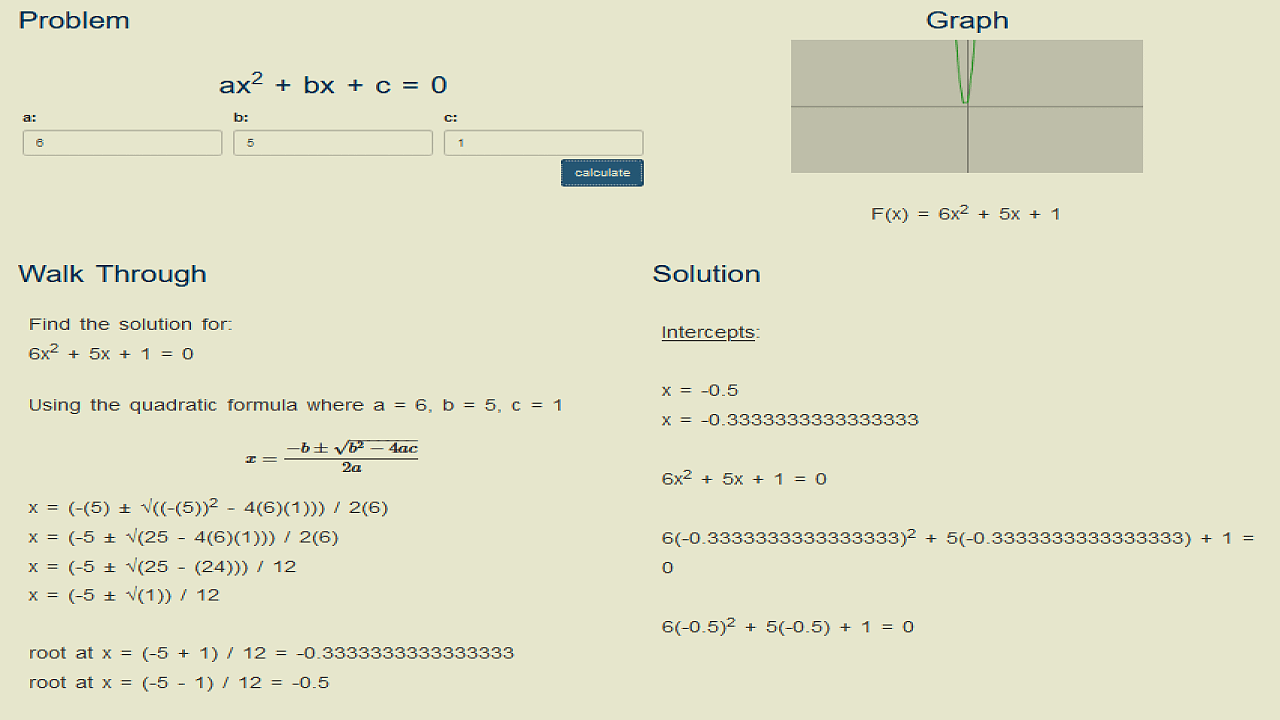 Quadratic Equation Solver With Graph